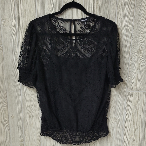 Express | Tops | Express Black Lace Sheer Overlay Top With Built In ...